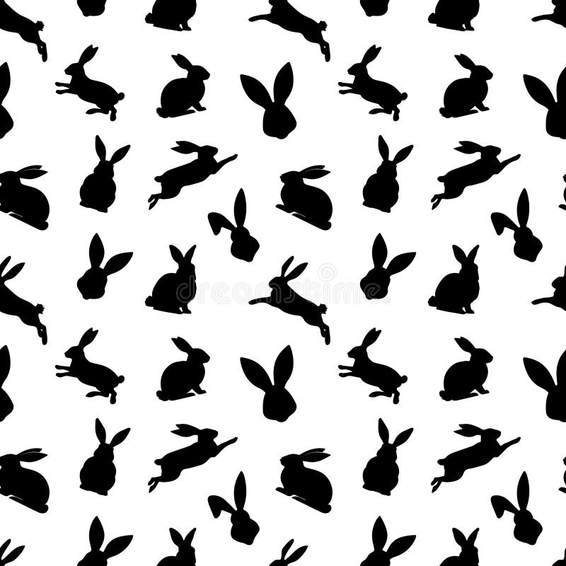 Easter Seamless Pattern of Black Rabbit Silhouettes in Different ...