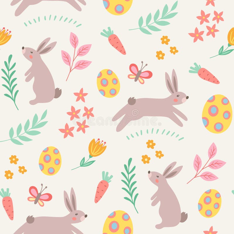 Easter Seamless Pattern with Easter Bunny and Eggs Stock Illustration - Illustration of bloom ...