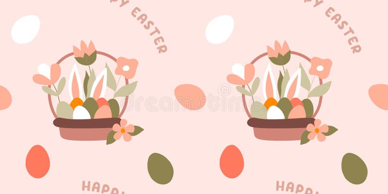 Easter Seamless Pattern with Bunny Rabbit, Eggs, Basket and Spring ...