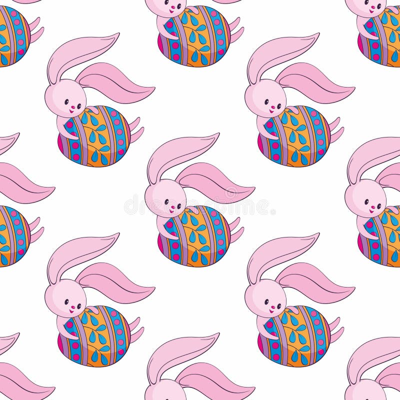 Easter Seamless Pattern with Cute Bunnies and Colored Eggs. Stock ...