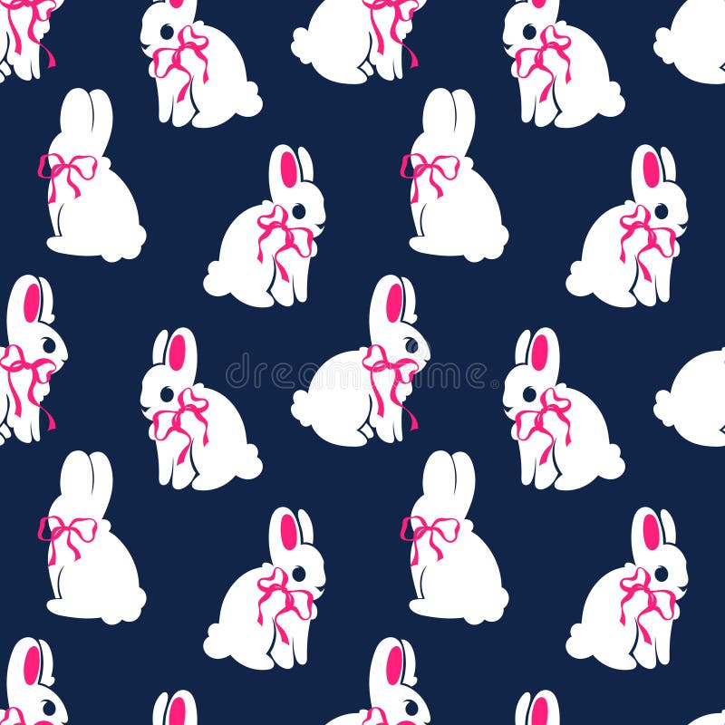 Easter Seamless Pattern with Cute White Rabbits in Pink Bows. Repeating ...