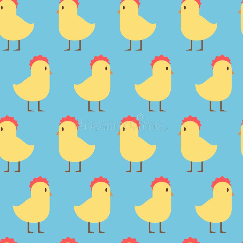 Easter Seamless Pattern with Cute Yellow Chicken on Blue Background ...