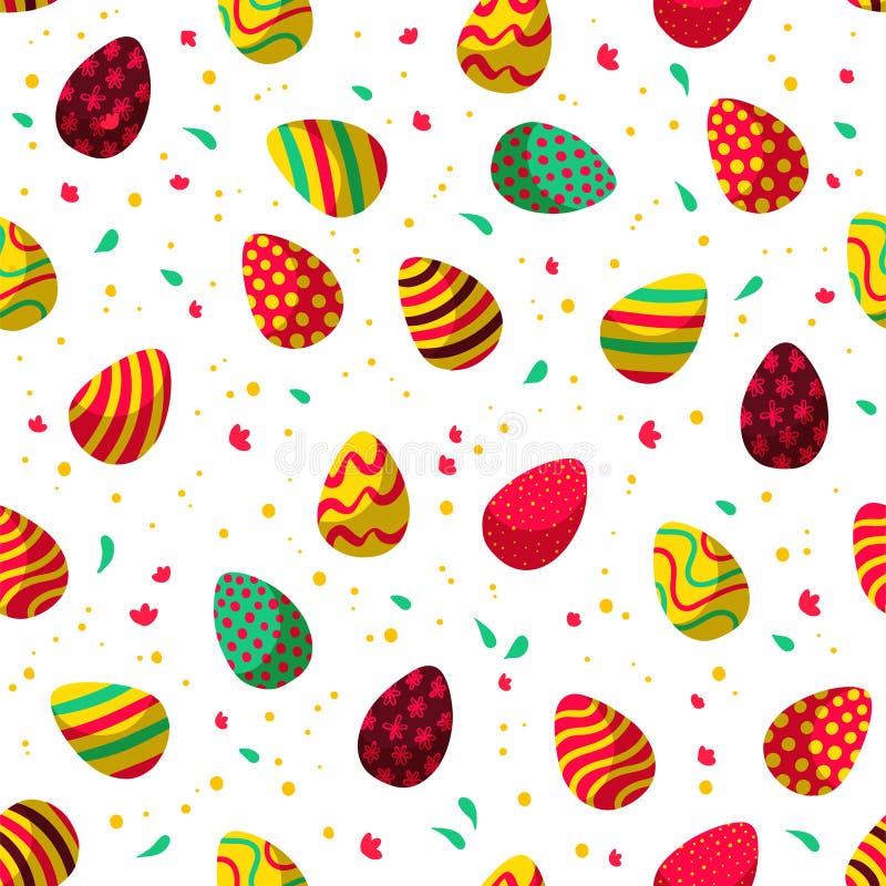 Easter Seamless Pattern with Decorated Eggs, Confetti Isolated on White ...