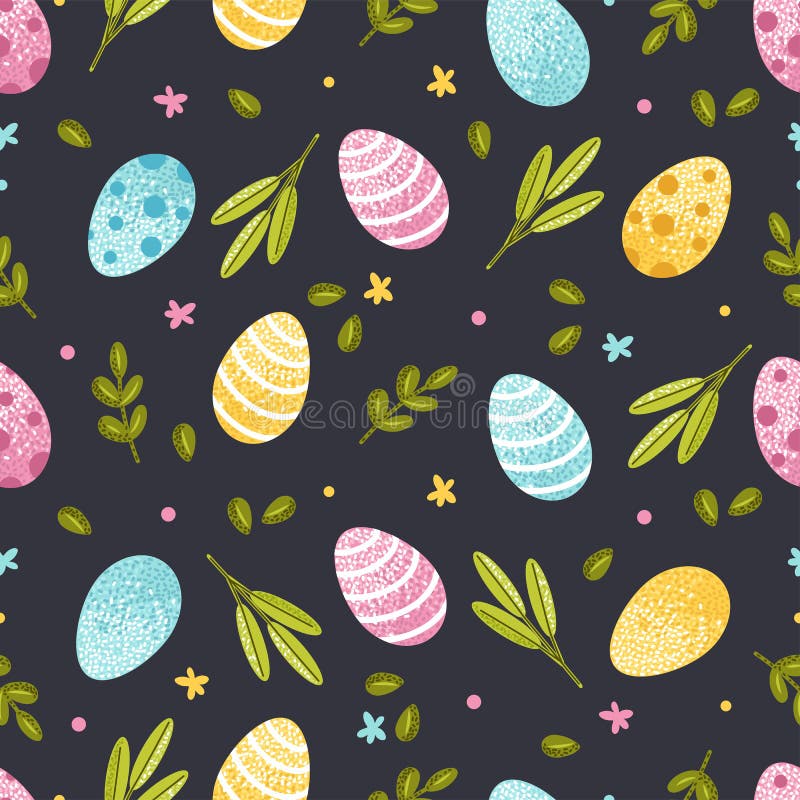 Easter Seamless Pattern with Eggs and Leaves Stock Vector ...
