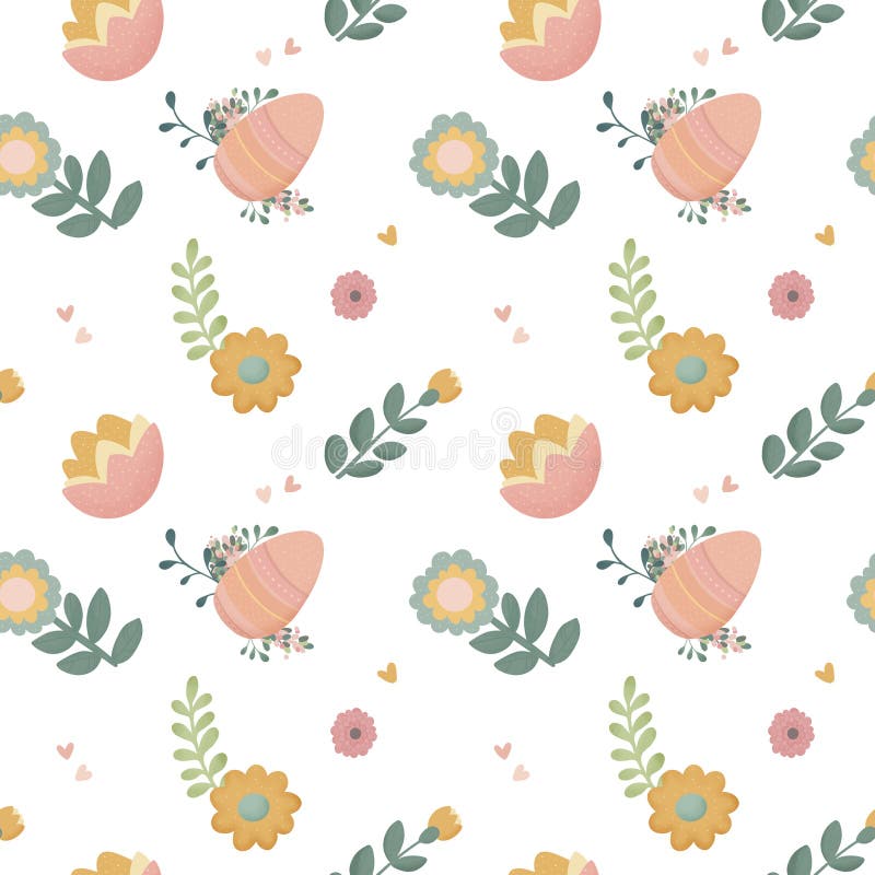 Easter Seamless Pattern with Flowers, Leaves and Eggs Stock ...