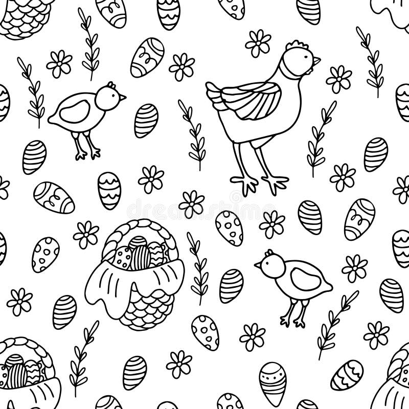 Easter Seamless Pattern with Hens and Chickens. Stock Vector - Illustration of great, baskets ...