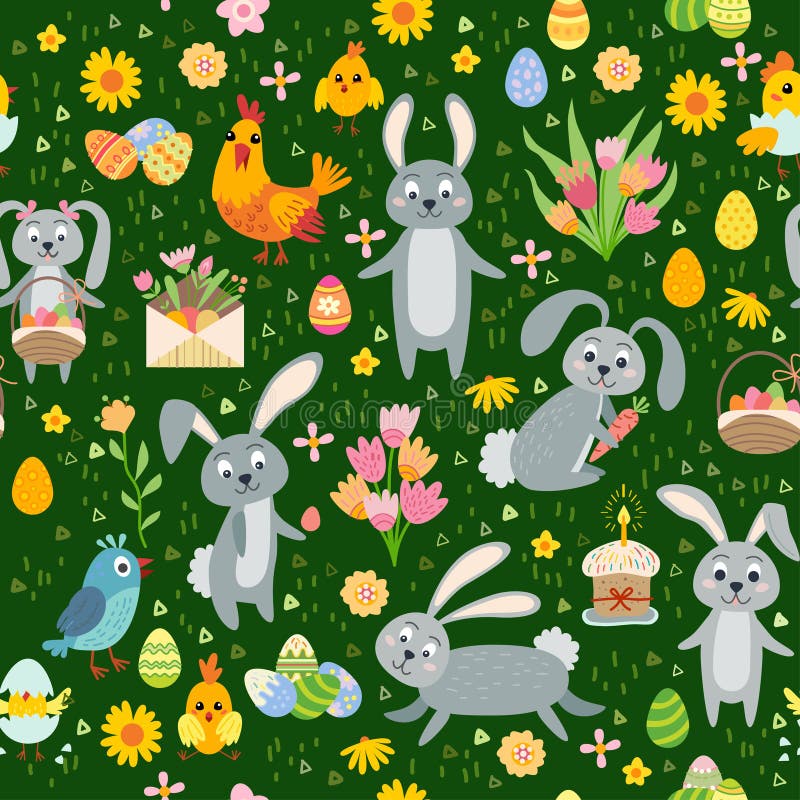 Set of Easter Cartoon Characters and Design Elements Stock Vector ...