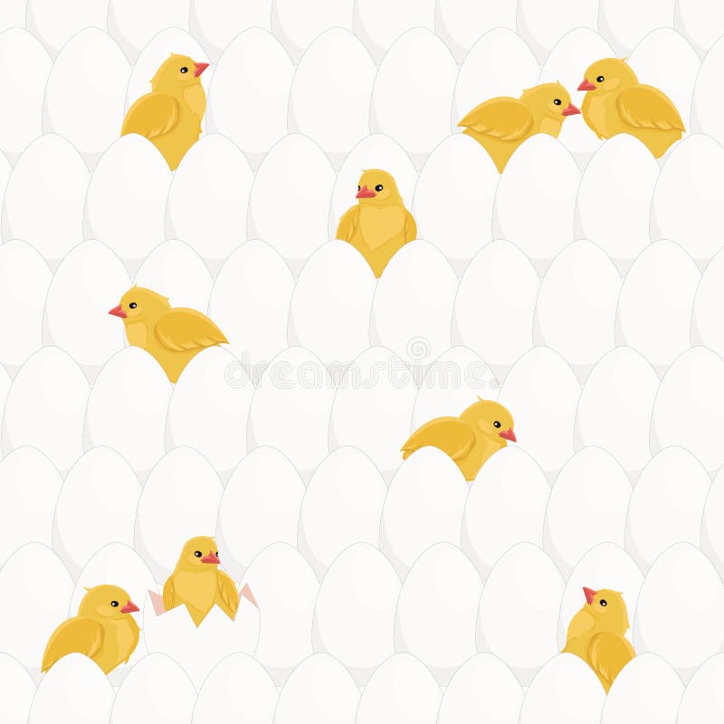 Easter Seamless Pattern. Little Cute Yellow Chickens Near Egg ...