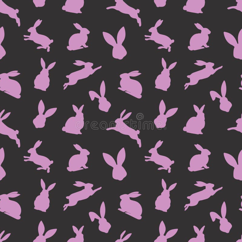 Easter Seamless Pattern of Pink Rabbit Silhouettes in Different Actions ...