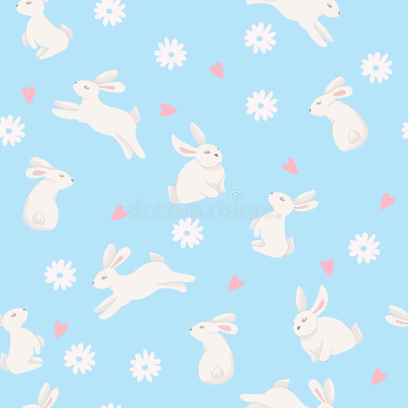 Easter Rabbit Pattern. Seamless Pattern with Rabbit and Daisy Flower ...