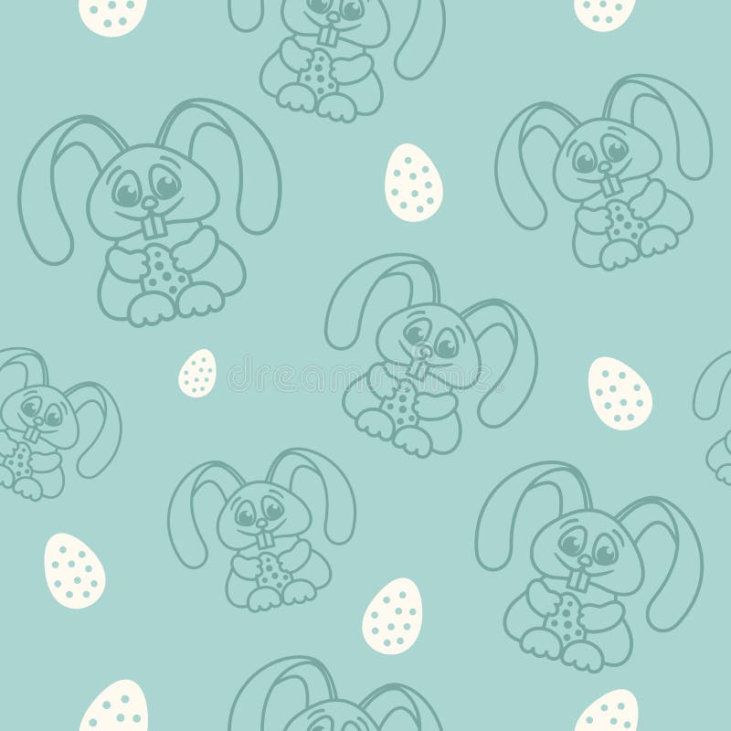 Easter Seamless Pattern Rabbits Holding Eggs Blue Stock Vector ...