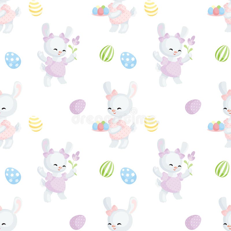 Easter Seamless Pattern with Rabbits Stock Vector - Illustration of ...