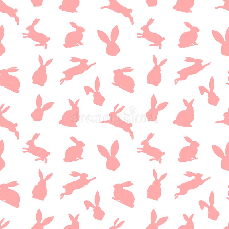 Easter Seamless Pattern of Red Rabbit Silhouettes in Different Actions ...