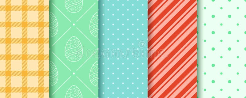 Easter Seamless Patterns Set in Pastel Colors. Eggs, Gingham, Polka Dot ...