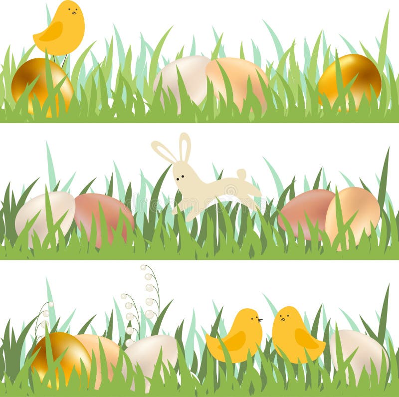 Easter Seamless Templates with Eggs, Growing Grass and Festive Symbols ...