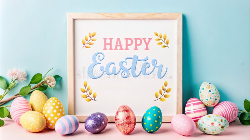 Easter Season Poster Happy Easter Greeting with Colorful Egg Prints and ...