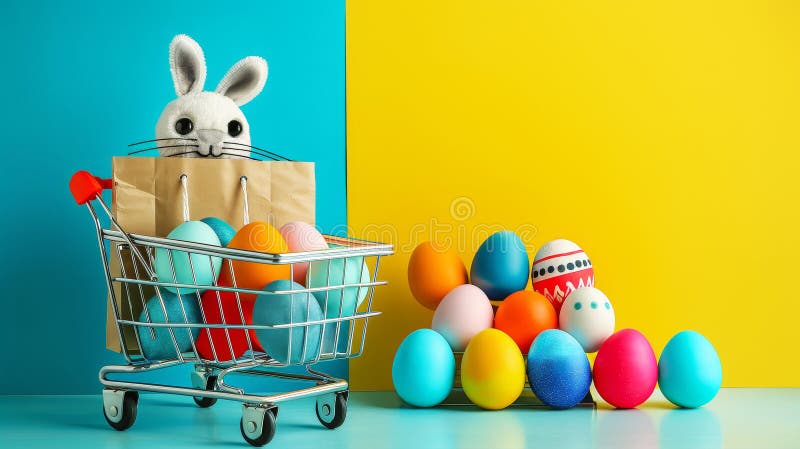 Easter Shopping Banner Featuring Plush Bunny, Decorated Eggs, and ...