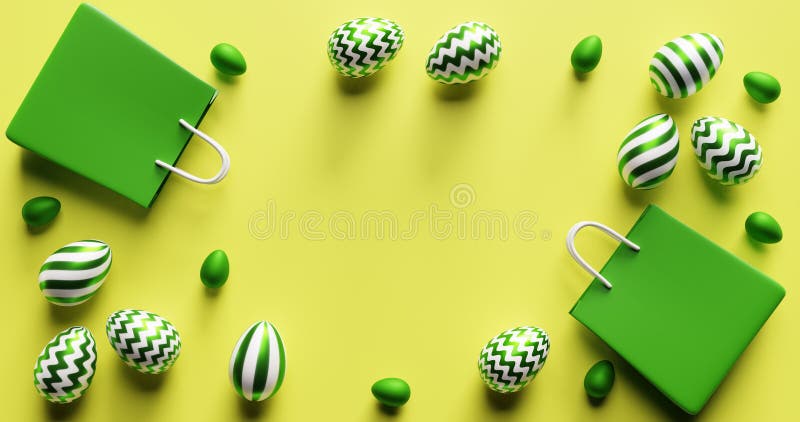 Easter Shopping, Sale. Yellow Background Frame Copy Space 3d Rendering ...