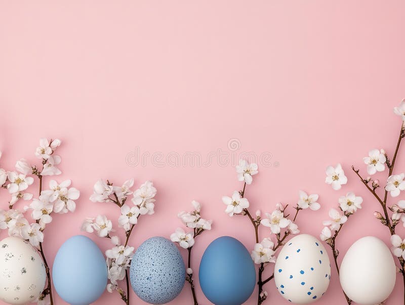 Easter Simple Background with Eggs and Spring Fields Flowers Ant Pink ...