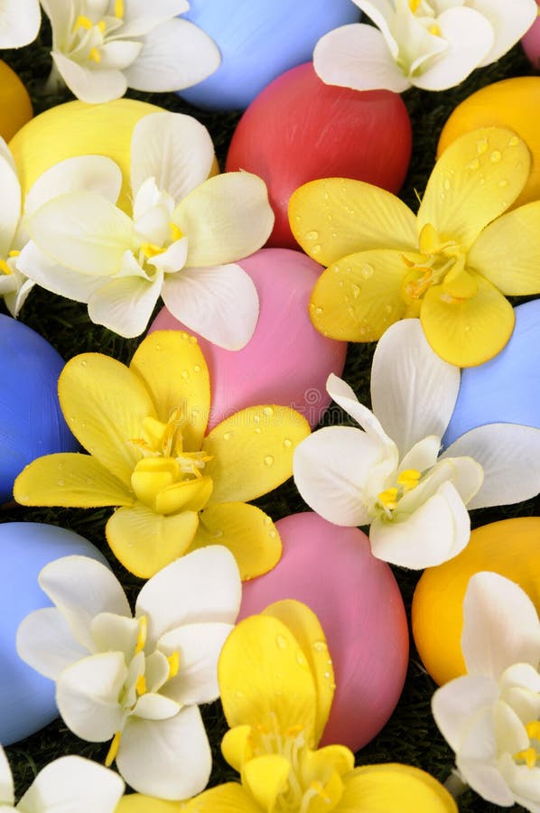 Easter Spring Flowers and Hidden Eggs Display Stock Photo - Image of ...