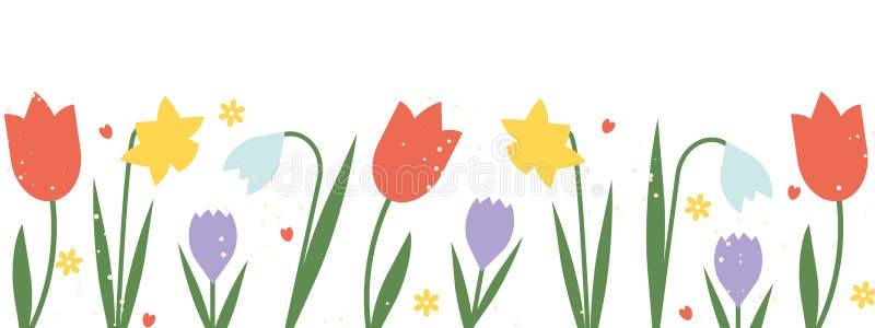 Easter, Spring Banner with Tulip, Crocus, Snowdrops and Daffodil ...