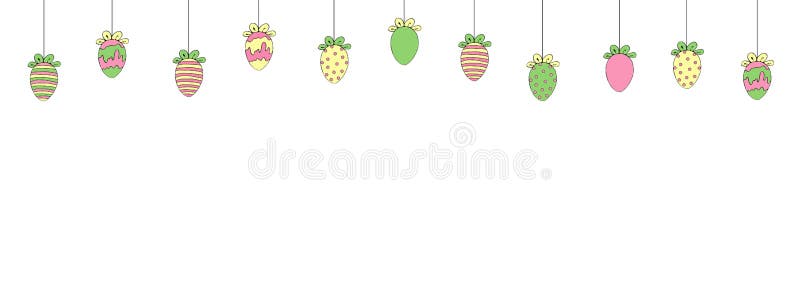 Easter Spring Horizontal Background with Hanging Multicolored Eggs ...