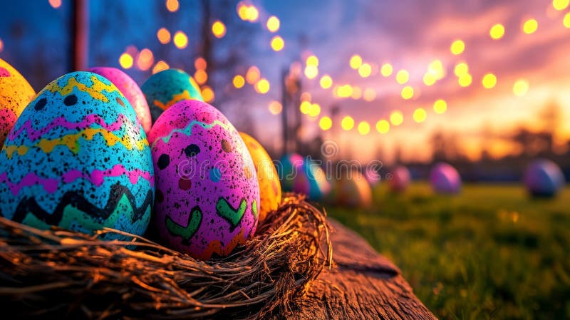 Easter Spring Theme Background with an Empty Wooden Table Stock Image ...