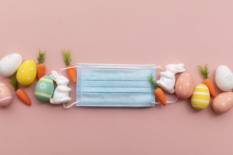 Easter Springtime Coronavirus Background. Protective Face Mask with ...