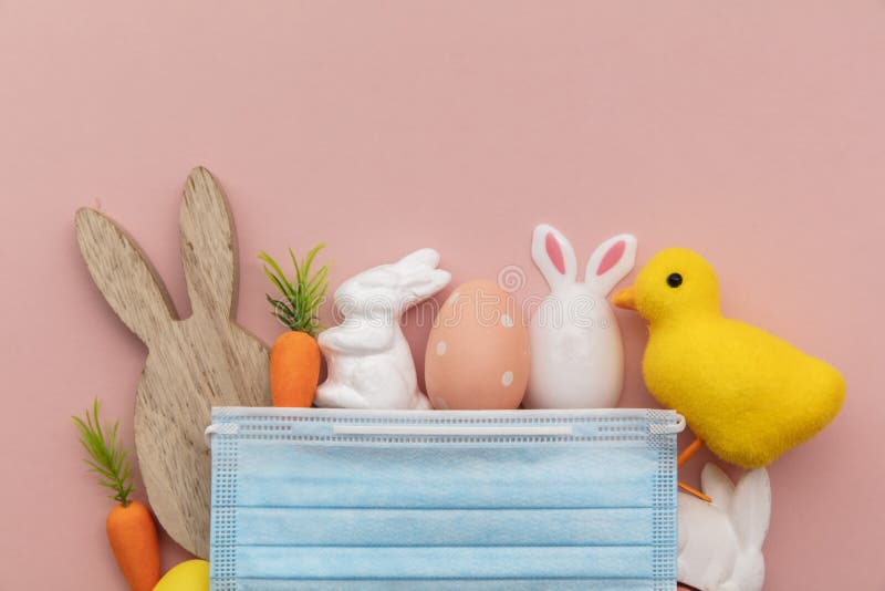 Easter Springtime Coronavirus Background. Protective Face Mask with ...