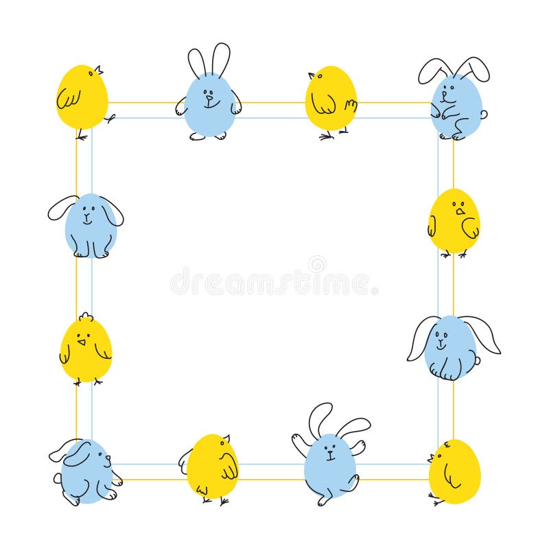 Easter Square Frame with Funny Bunnies and Chicks Stock Vector ...