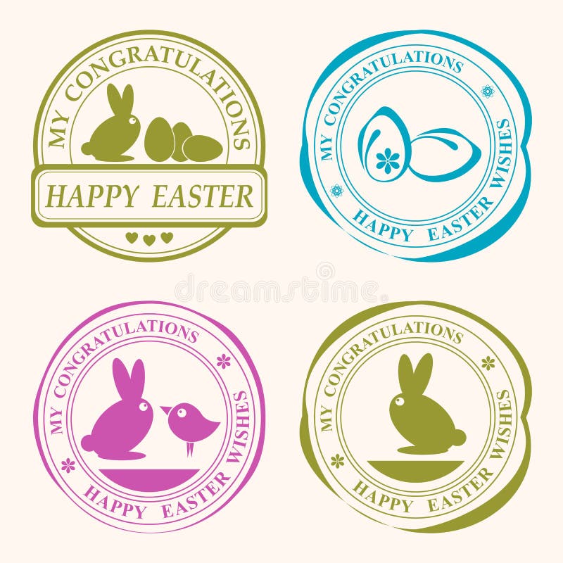 Easter Stamp with a Silhouette of a Rabbit, Set Stock Vector ...