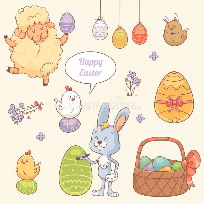 Easter Stickers stock vector. Illustration of happy, element - 49425594