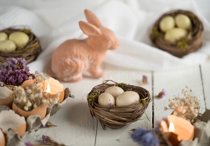 Easter Still Life with Rabbits Stock Photo - Image of textile, food ...