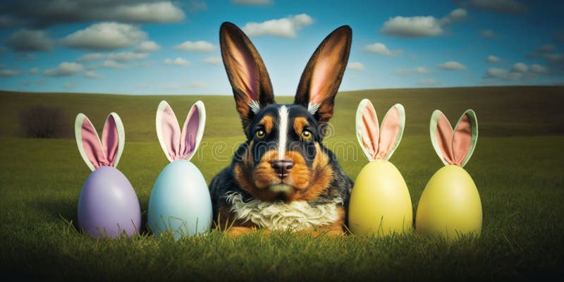 Easter Sunday, Bright Easter Eggs with Cute Bunny Ears Stock ...