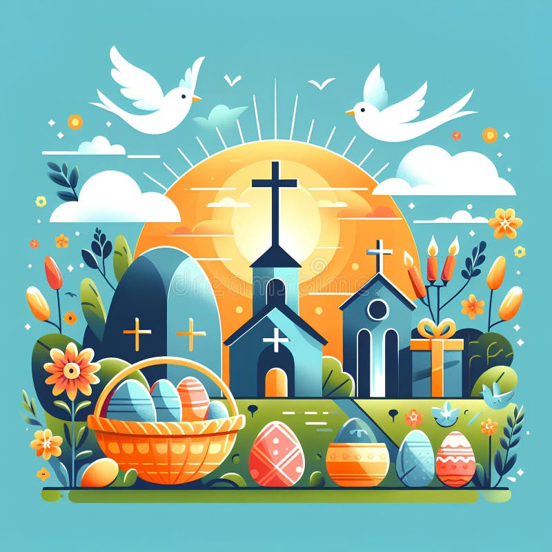 Easter Sunday with Church, Easter Egg, and Sunlight. AI Generated Stock ...