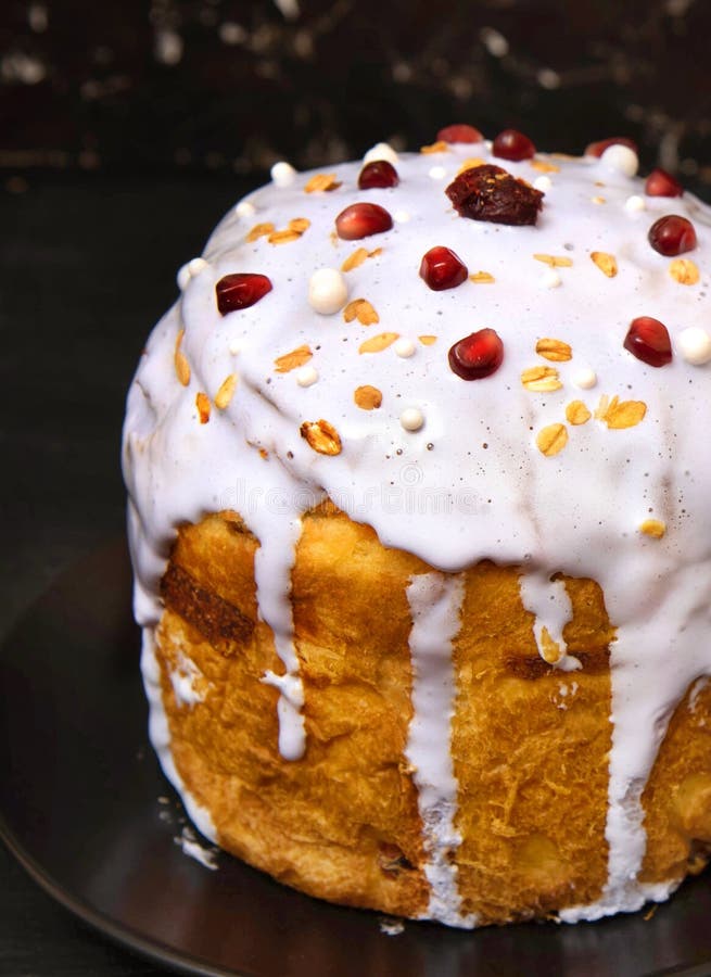 Easter Sweet Bread Orthodox Kulich, Paska Decorated with Icing Stock ...