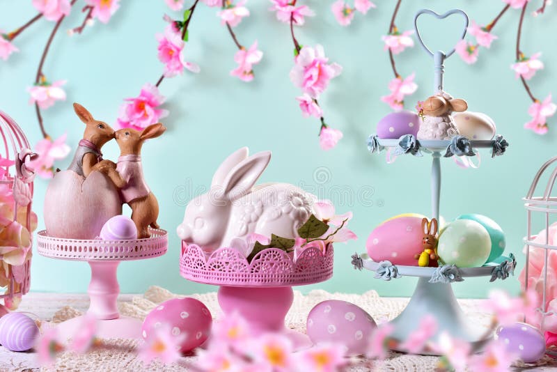 Easter Table Decoration in Pastel Colors Stock Image - Image of cherry ...