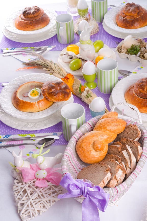Easter table stock image. Image of eggshell, cutlery - 39814843
