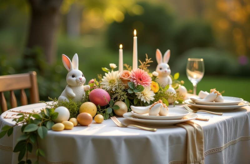 Easter Table with Pastel Eggs, Fresh Flowers, and Candlelight, Perfect ...