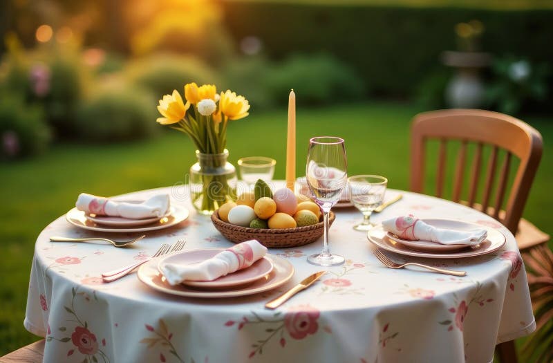 Easter Table with Pastel Eggs, Fresh Flowers, and Candlelight, Perfect ...