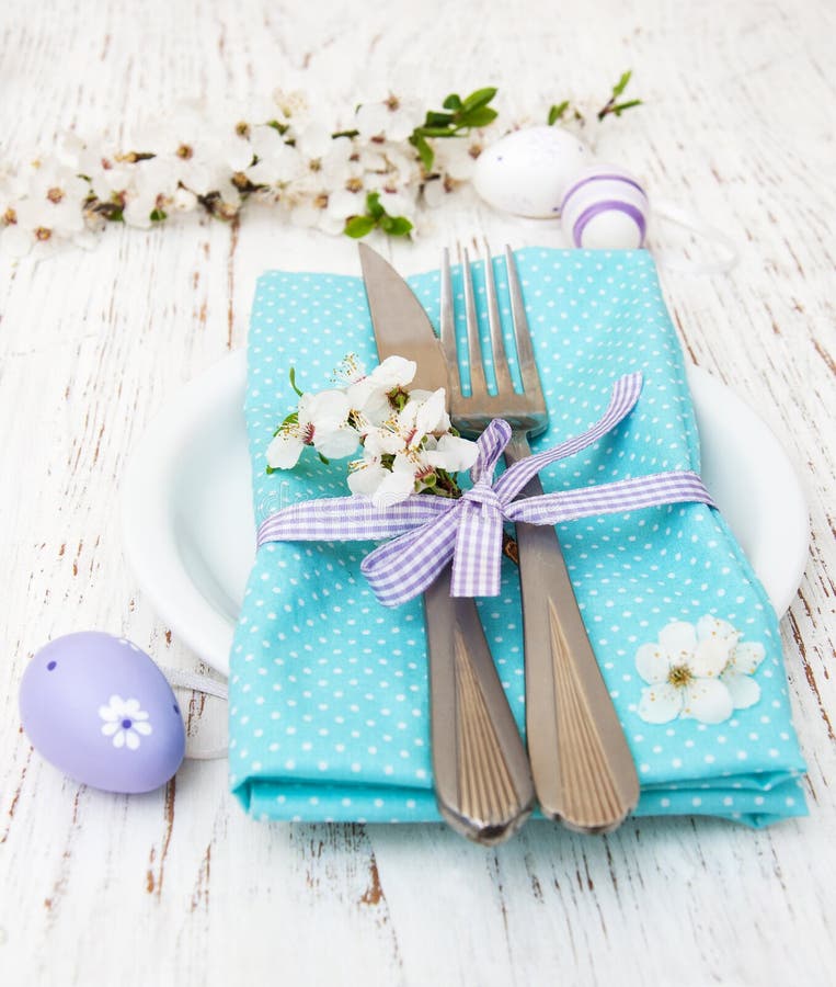 Table Decorated for Easter with Eggs, Hyacinth Flowers and Handmade ...