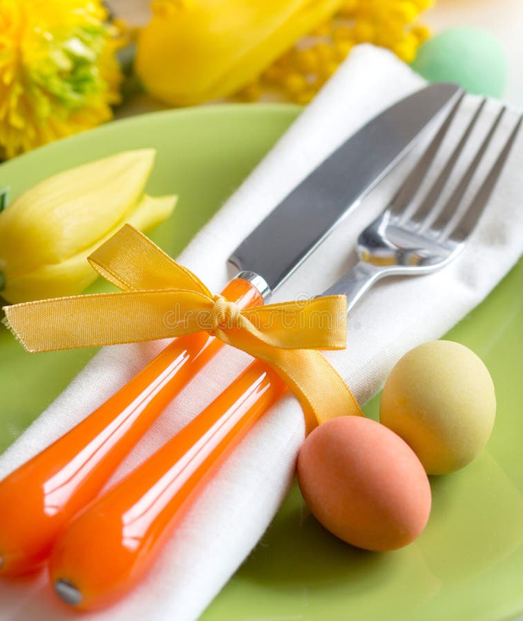 Easter table setting stock image. Image of cutlery, colorful - 51283523