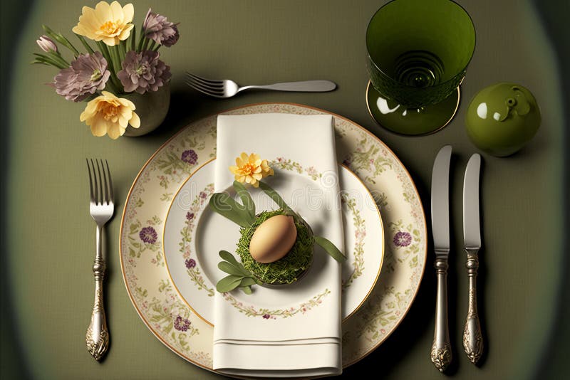 Easter Table Settings with Knife, Fork, Tables, Flowers and an Eggs ...