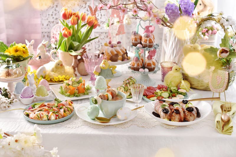 Easter Table with Traditional Dishes and Decorations Stock Photo ...