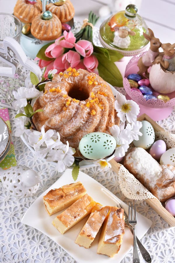 Easter Table with Traditional Ring Cake and Other Pastries Stock Photo ...