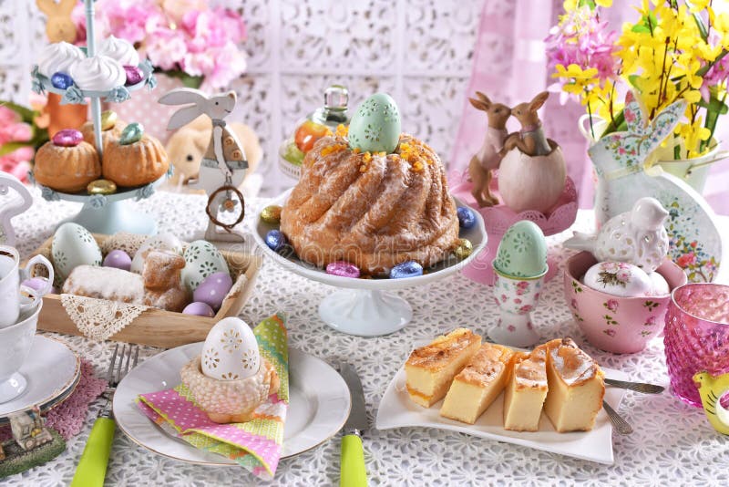 Easter Table with Traditional Ring Cake and Other Pastries Stock Photo ...