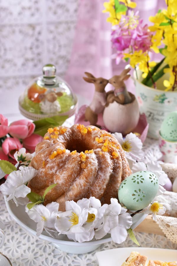 Easter Table with Traditional Yeast Ring Cake Stock Image - Image of ...