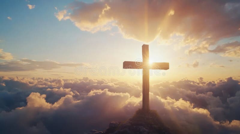 Easter Theme Background Featuring a Wooden Cross Surrounded by Clouds ...