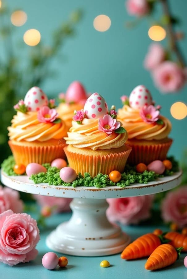 Decorative Easter Cupcakes with Colored Eggs in Festive Spring Setting ...