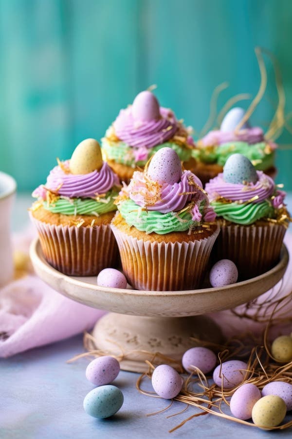 Easter-themed Cupcakes with Pastel-colored Frosting Stock Illustration ...